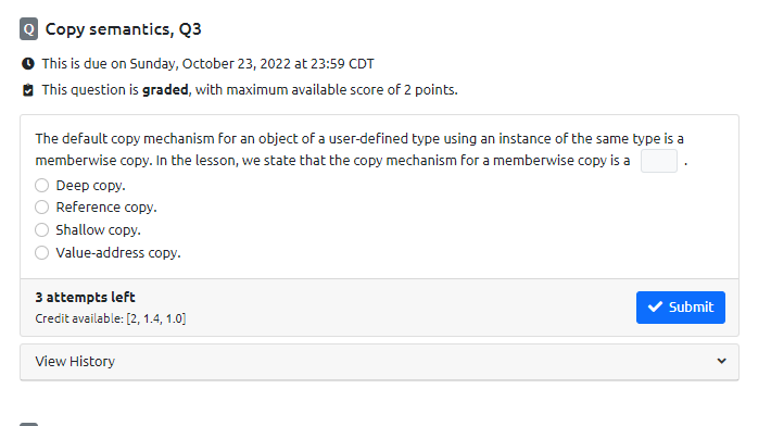 Solved Copy semantics, Q3 This is due on Sunday, October | Chegg.com