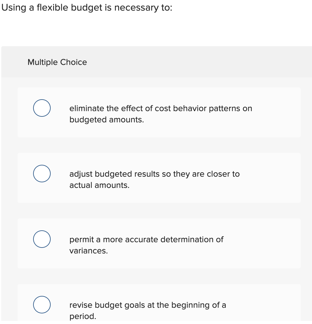 Solved Using a flexible budget is necessary to: Multiple | Chegg.com