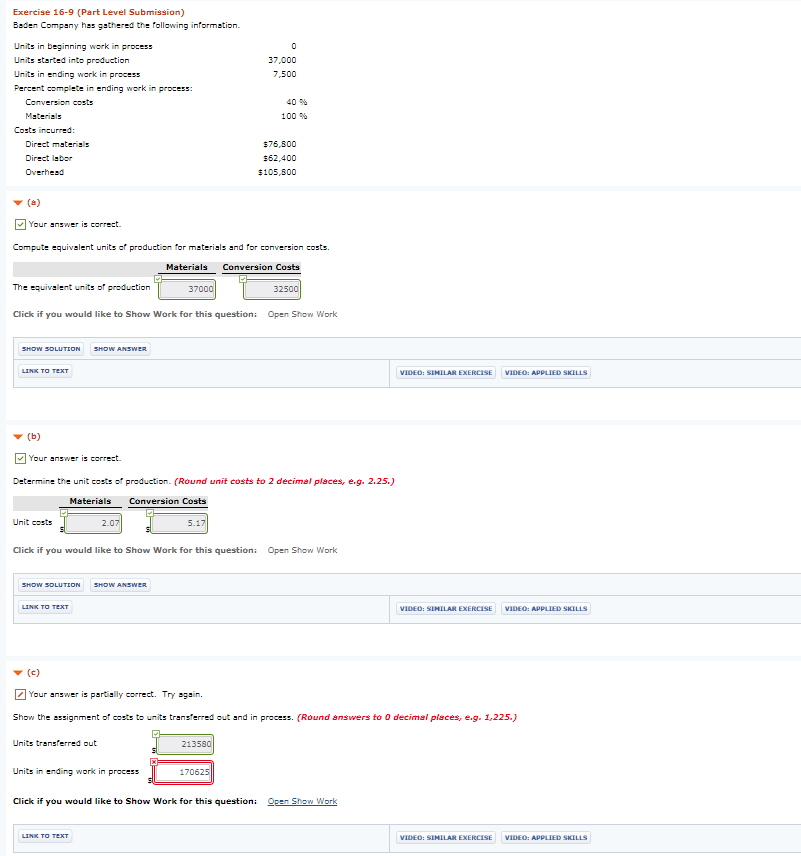 Solved Exercise 16-9 (Part Lèvel Submission) Baden Company | Chegg.com