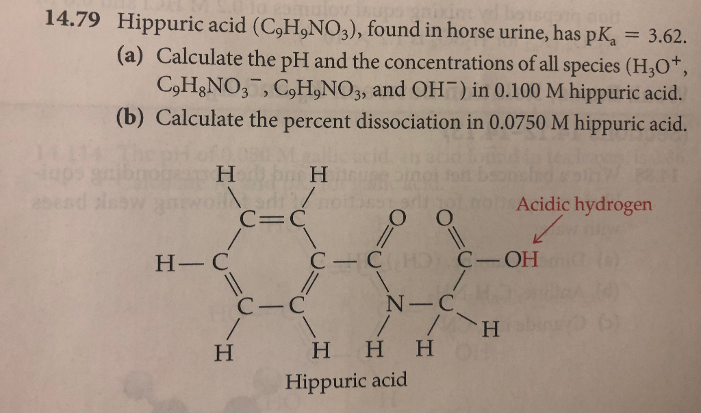 Solved 14.79 Hippuric acid (C,HoNOs), found in horse urine, | Chegg.com