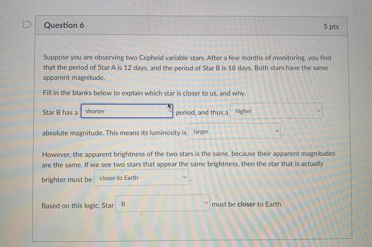 Solved Suppose you are observing two Cepheid variable stars. | Chegg.com
