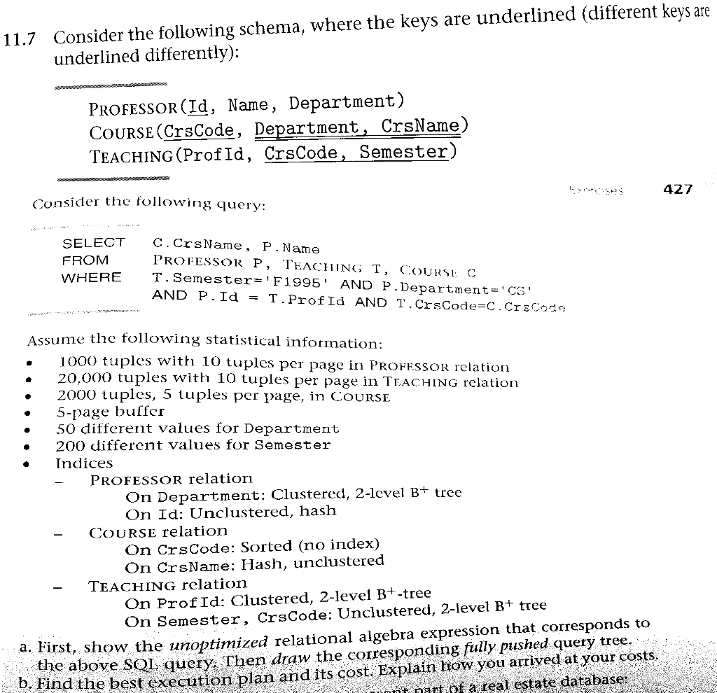 11.7 Consider the following schema, where the keys | Chegg.com