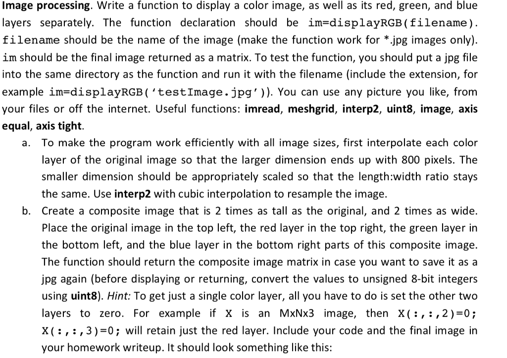 Image processing. Write a function to display a color | Chegg.com