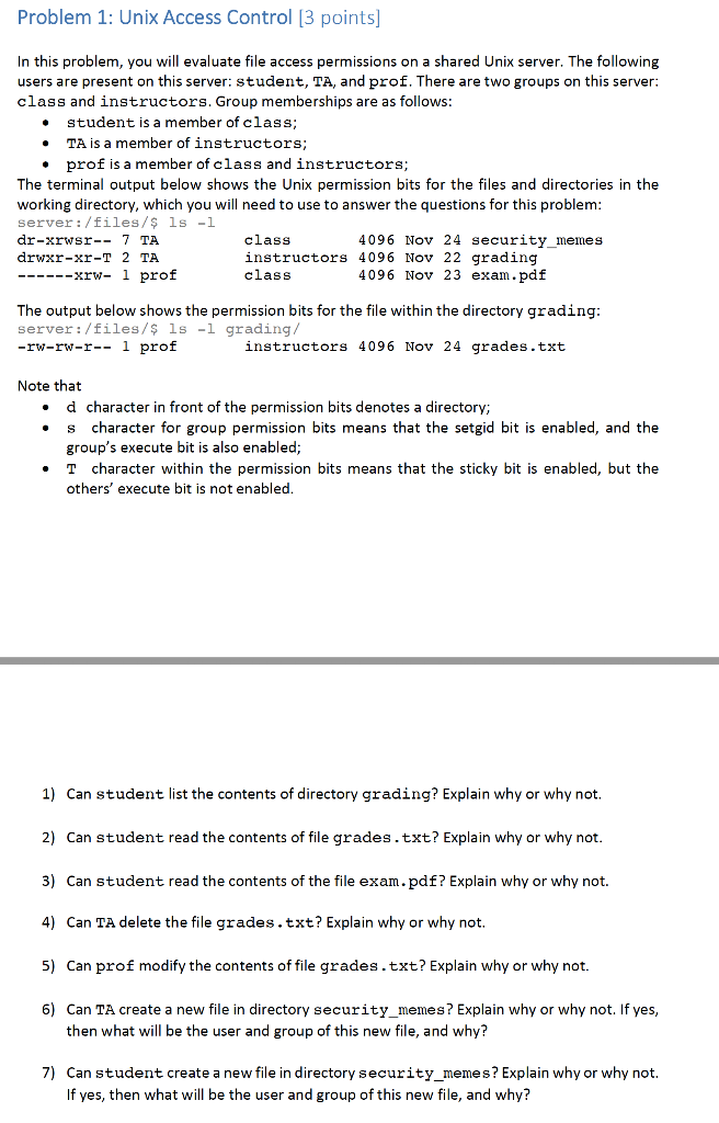Problem 1: Unix Access Control [3 points] In this | Chegg.com