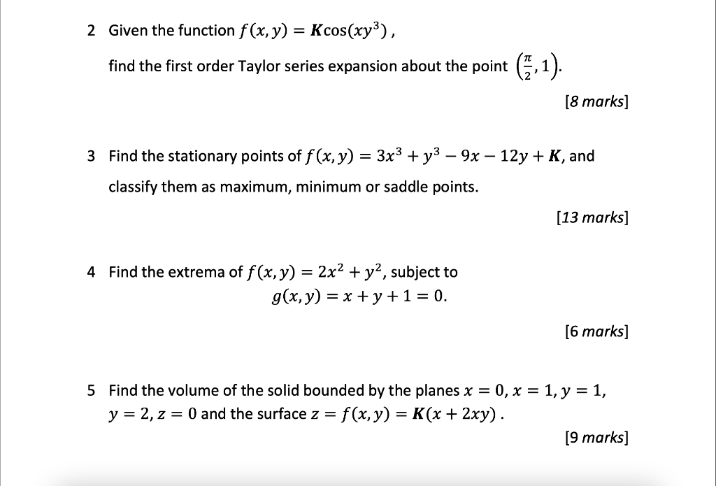 Solved 1) Given the function𝑓(𝑥,𝑦)=𝑲cos(𝑥𝑦3),find the | Chegg.com