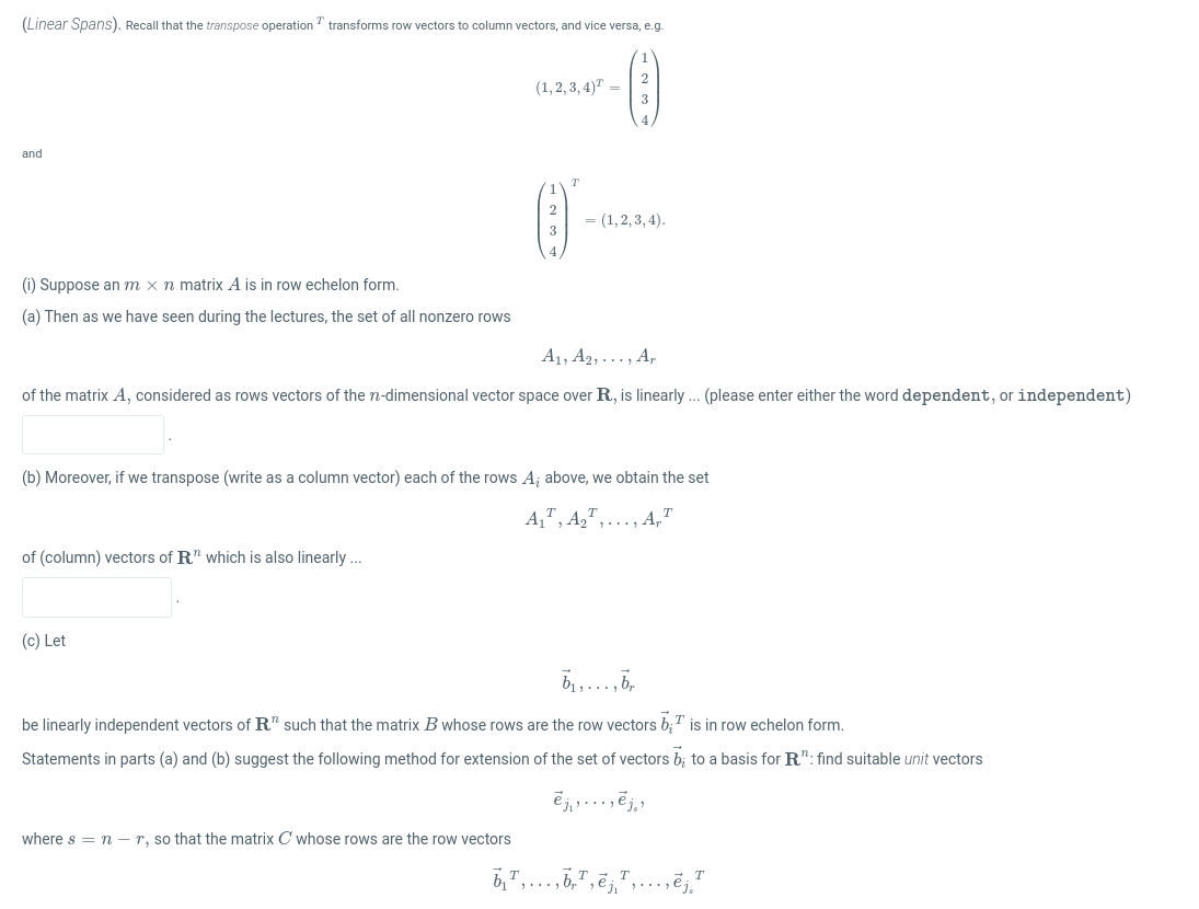 Solved (Linear Spans). Recall that the transpose operation | Chegg.com