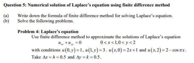 Solved Question 5: Numerical solution of Laplace's equation | Chegg.com