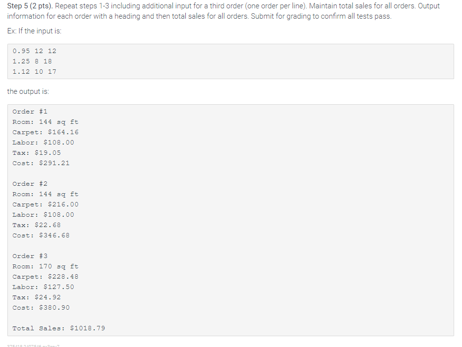 Solved 19.9 LAB*: Program: Carpet sales Program | Chegg.com