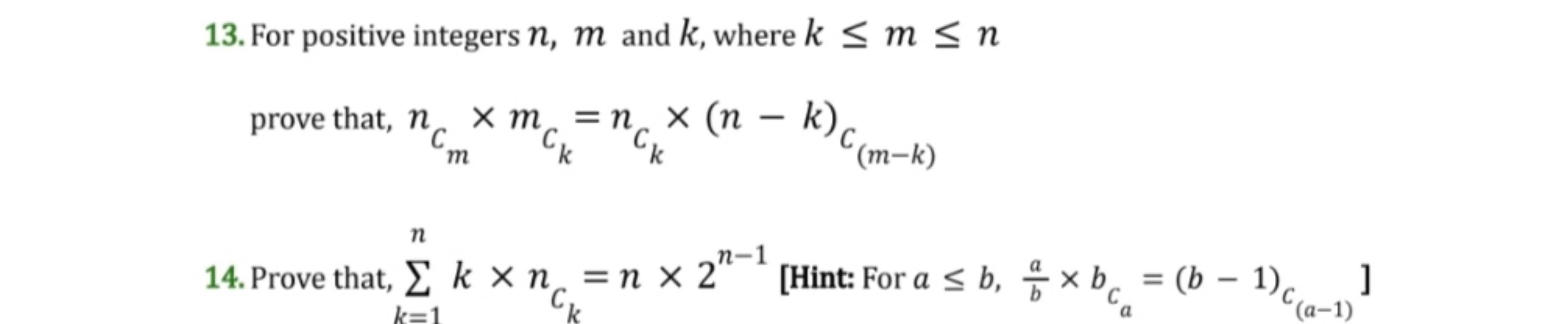 Solved 13. For positive integers n, m and k, where k ≤ m ≤ n | Chegg.com