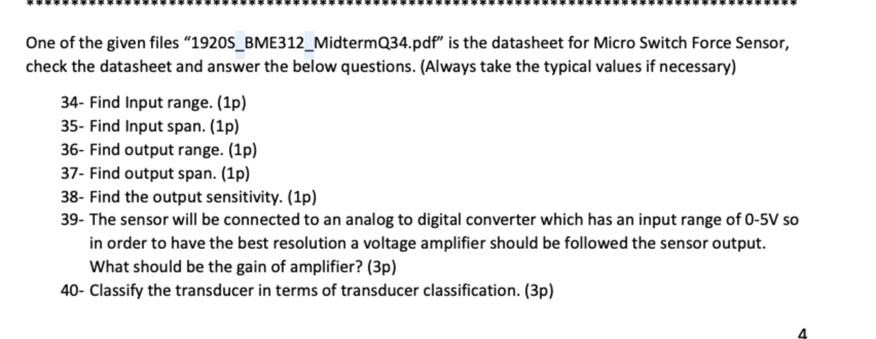 Solved for Micro Switch Force Sensor,check the datasheet and | Chegg.com