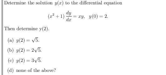 Solved Determine the solution y(x) to the differential | Chegg.com