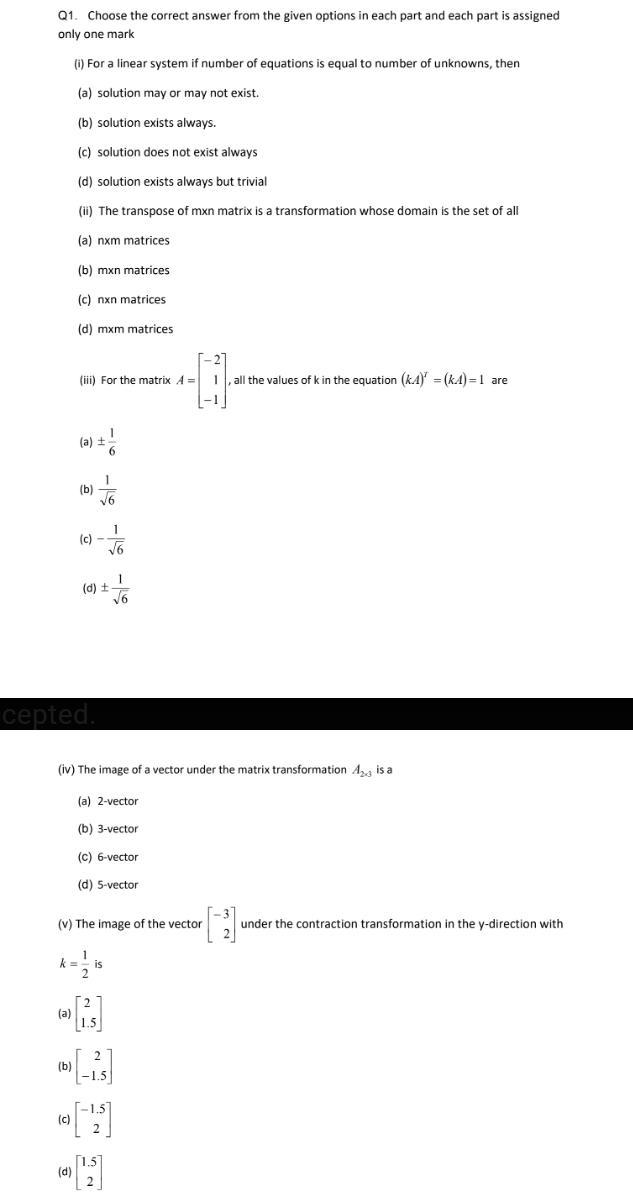 Solved Q1. Choose the correct answer from the given options | Chegg.com