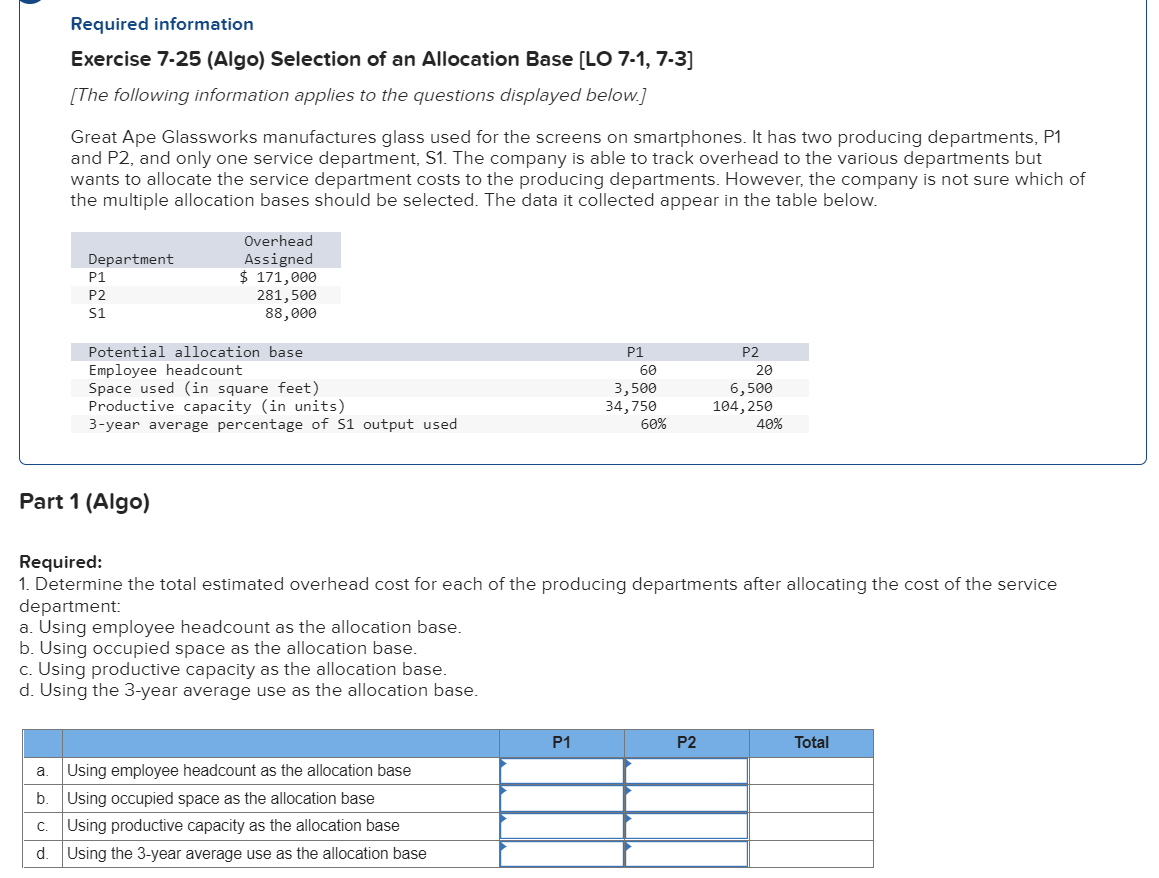 Solved Required information Exercise 7-25 (Algo) Selection | Chegg.com