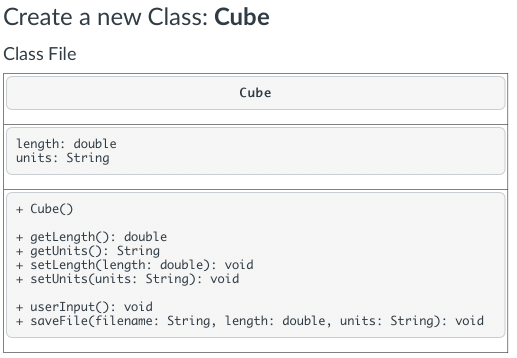 Solved Create a new Class: Cube Class File length: double | Chegg.com