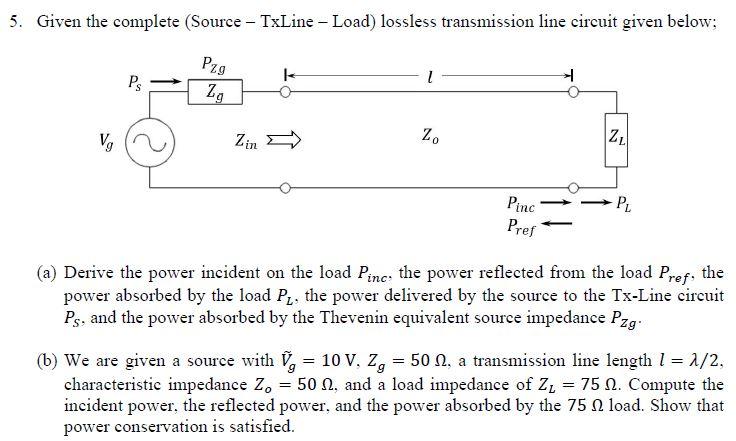 Solved 5. Given the complete (Source - TxLine - Load) | Chegg.com