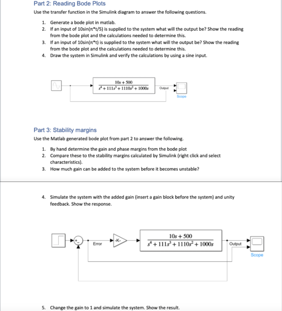 Solved Part 2: Reading Bode Plots Use the transfer function | Chegg.com