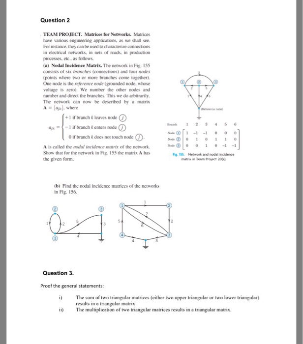 Solved Question 2 TEAM PROJECT. Matrices for Networks. | Chegg.com