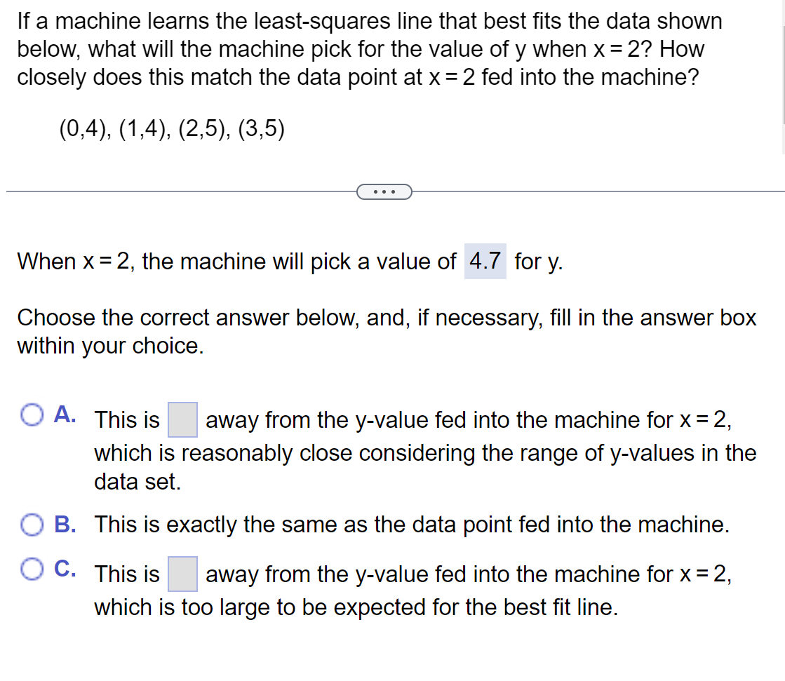 Solved If a machine learns the least-squares line that best | Chegg.com