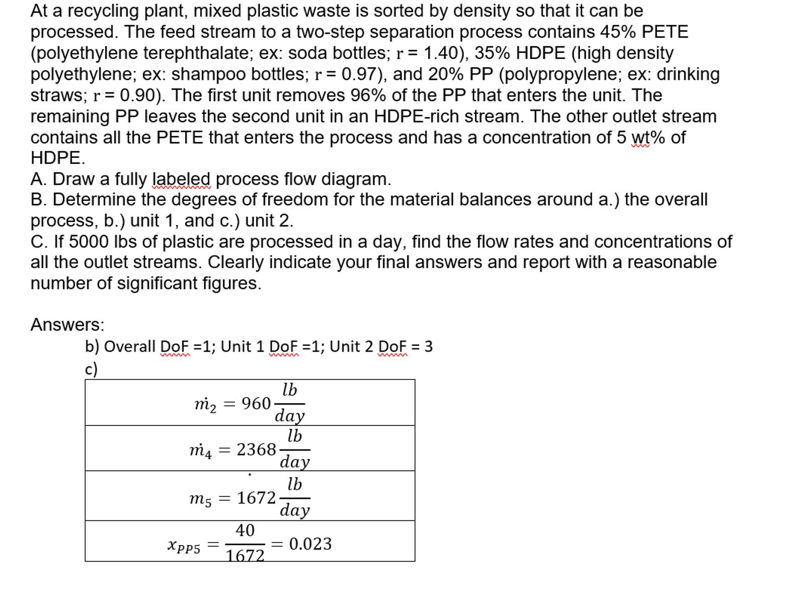 Solved At a recycling plant, mixed plastic waste is sorted | Chegg.com