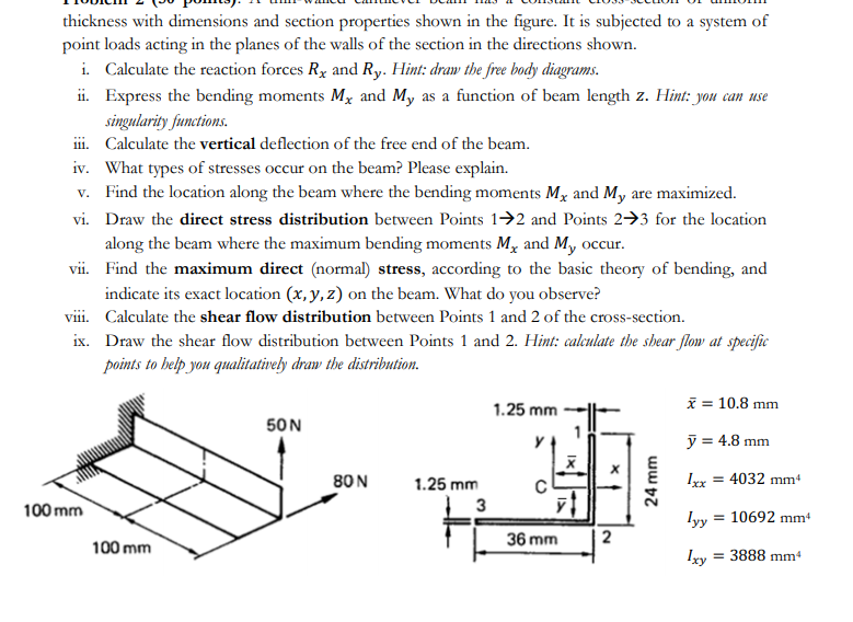 thickness with dimensions and section properties | Chegg.com