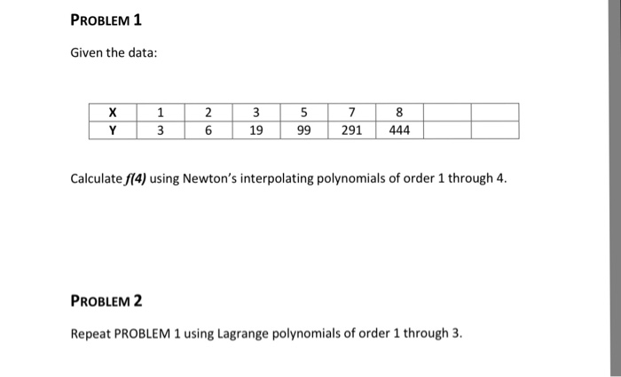 Solved PROBLEM 1 Given the data: 1 8 19 99291 444 Calculate | Chegg.com