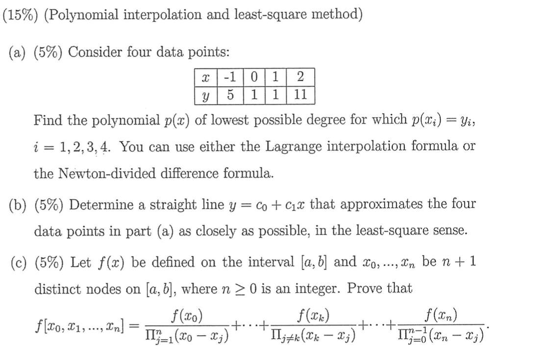 Solved 15 Polynomial Interpolation And Least Square 