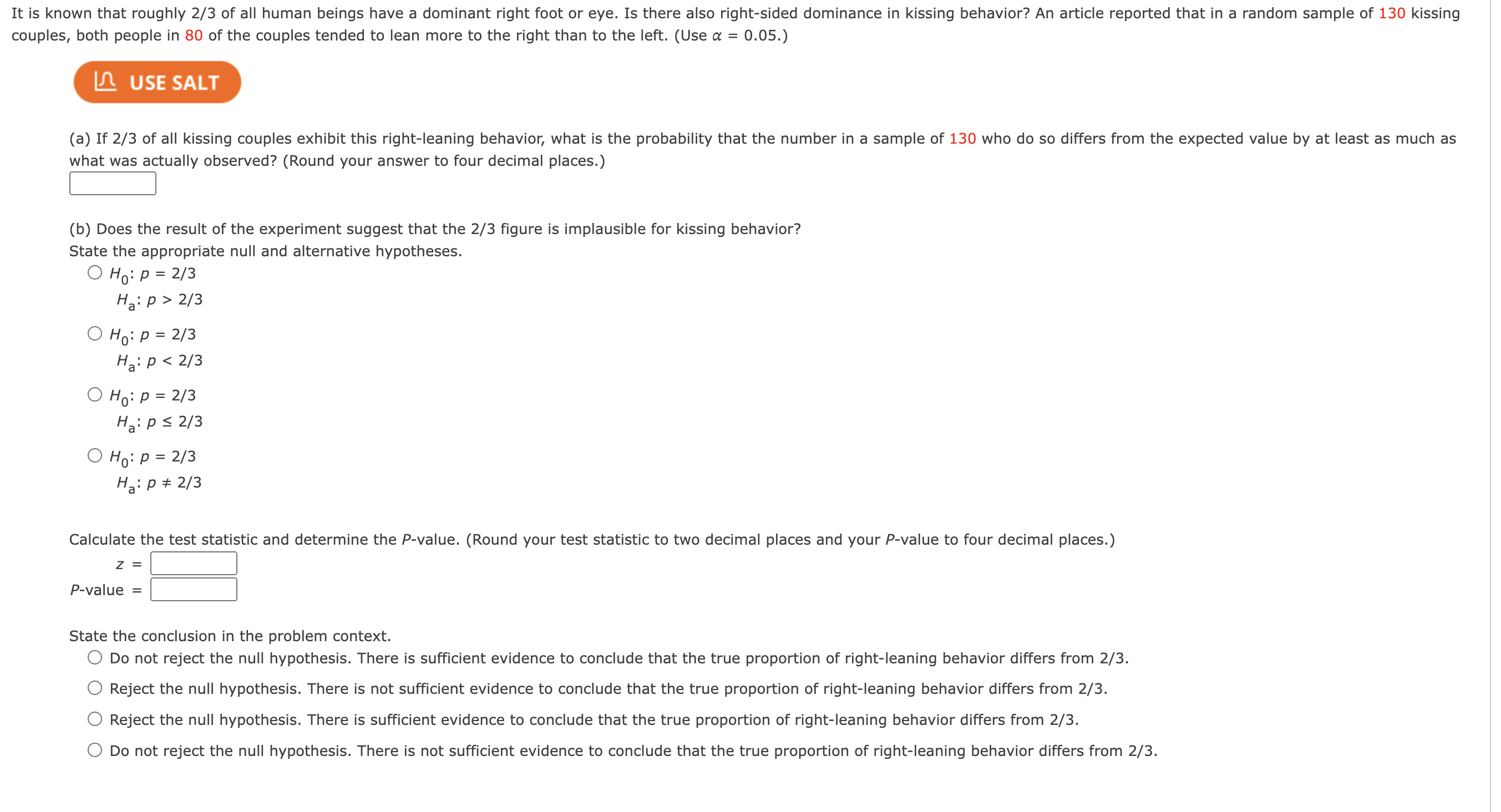 Solved es, both people in 80 of the couples tended to lean | Chegg.com