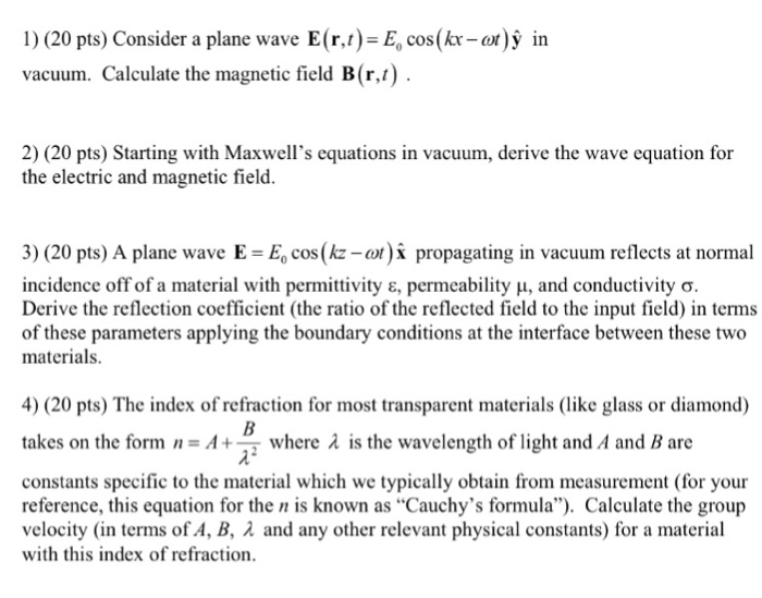 Consider a plane wave E(r, t) = E_0 cos(kx - omega | Chegg.com