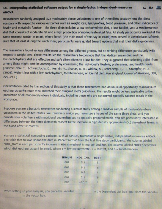 Solved 15 Interpreting Statistical Software Output For A 