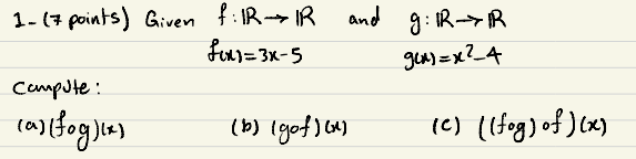 Solved 1- (7 points) Given f:R→R and g:R→R | Chegg.com