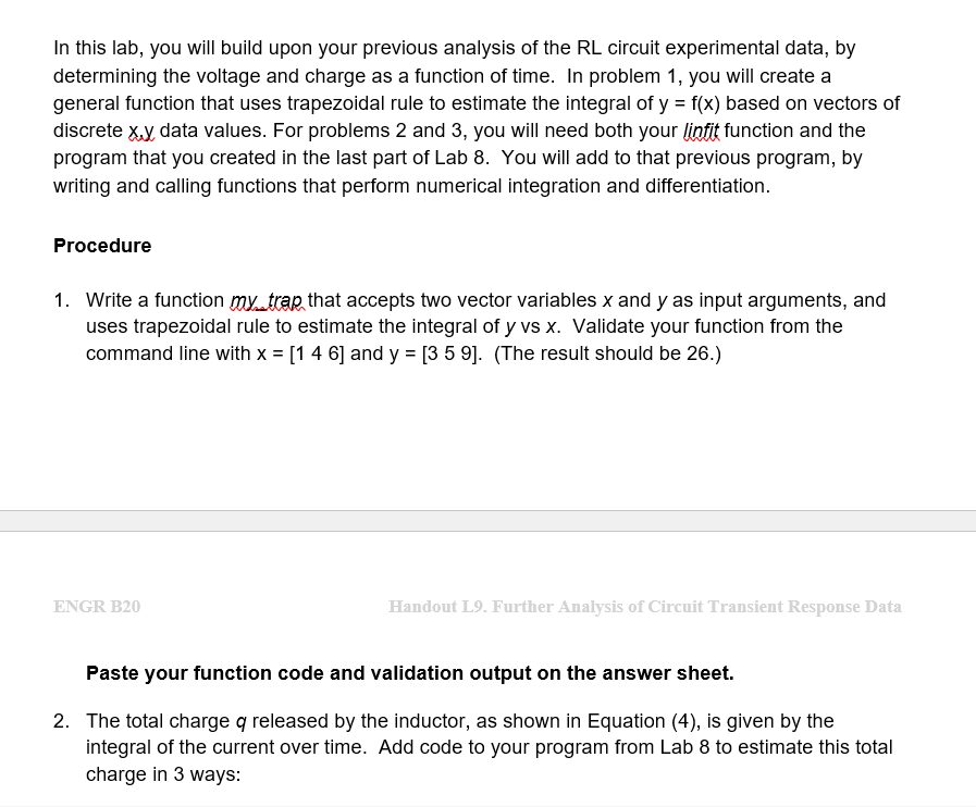 Solved MATLAB CODE:Handout L9. Further Analysis of Circuit | Chegg.com