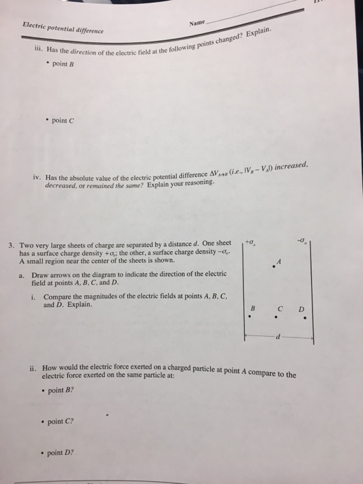 Solved Electric potential difference Name i. Has the | Chegg.com