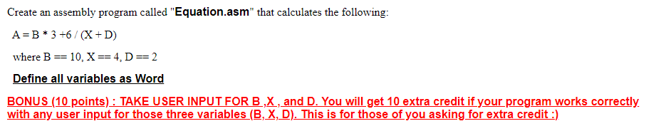 Solved Create an assembly program called "Equation.asm" that | Chegg.com
