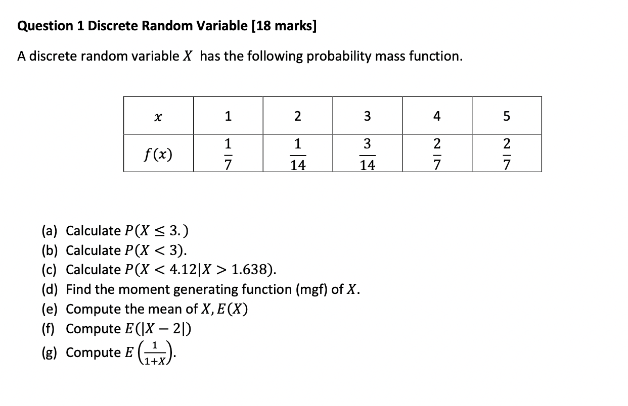 Solved A discrete random variable X has the following | Chegg.com