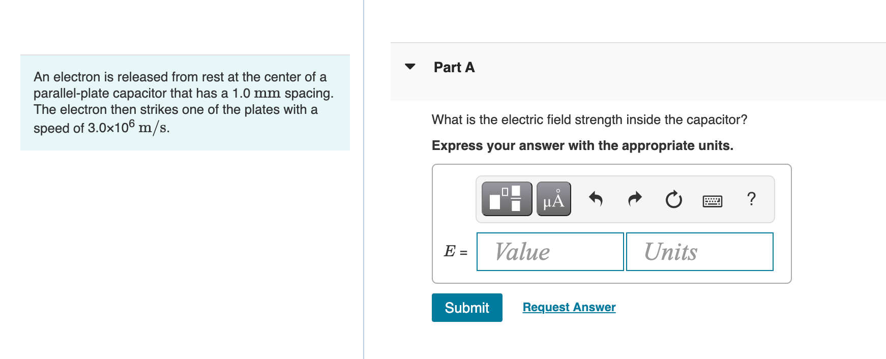 Solved Part A An electron is released from rest at the | Chegg.com