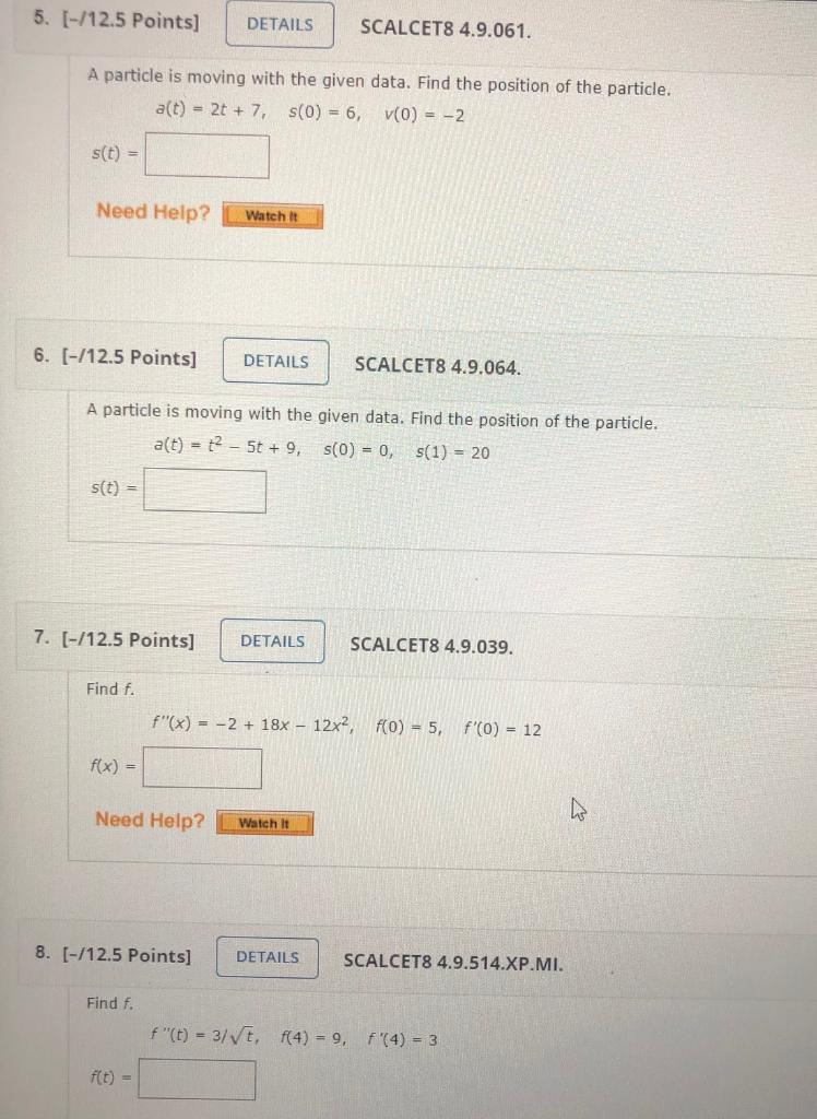 Solved 5. 1-/12.5 Points] DETAILS SCALCET8 4.9.061. A | Chegg.com