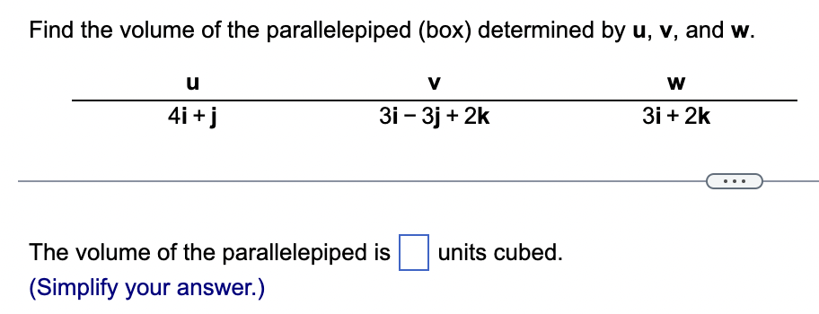 Solved Find the volume of the parallelepiped (box) | Chegg.com
