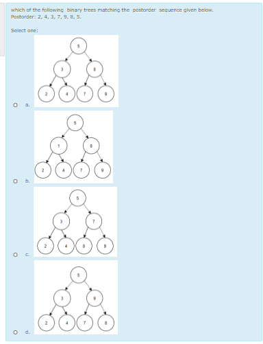Solved which of the following binary trees matching the | Chegg.com