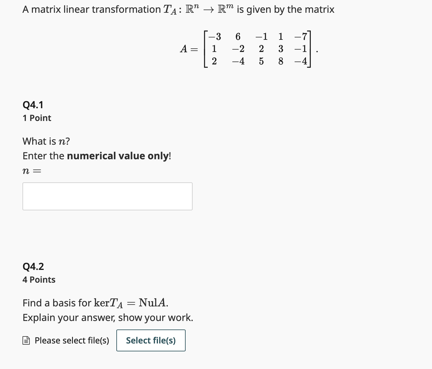 A matrix linear transformation TA:Rn→Rm is given by | Chegg.com