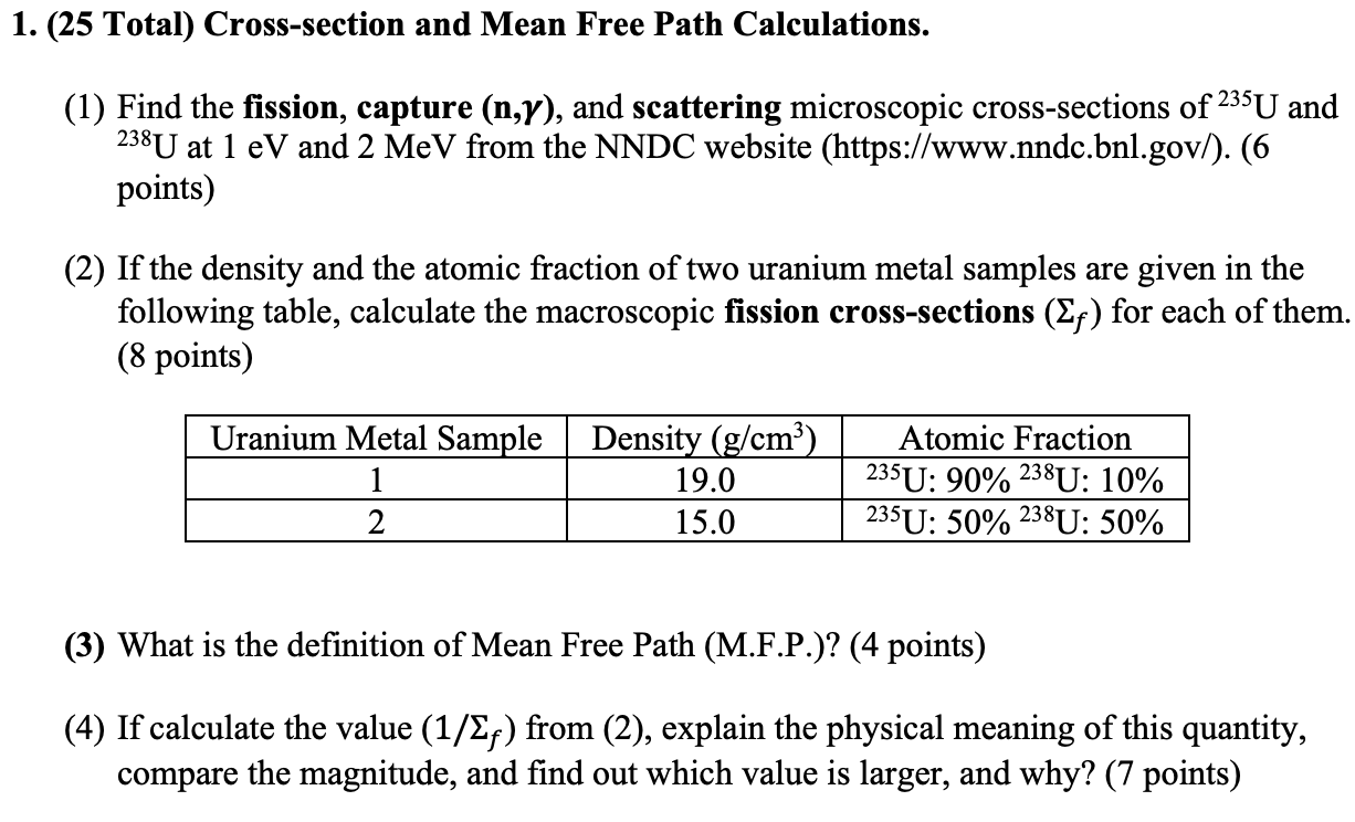 1. (25 Total) Cross-section and Mean Free Path | Chegg.com