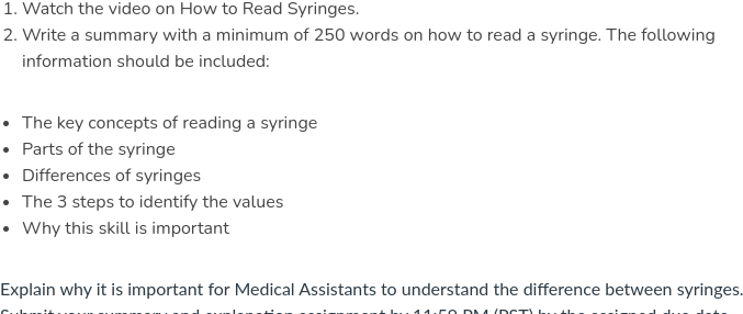 Solved 1. Watch the video on How to Read Syringes. 2. Write | Chegg.com
