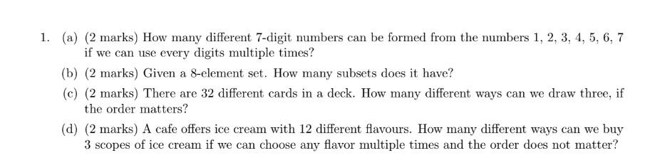 Solved 1. (a) (2 marks) How many different 7-digit numbers | Chegg.com