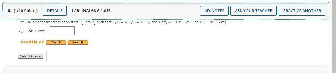 Solved 8. (-/10 Points] DETAILS LARLINALG8 6.1.055. MY NOTES | Chegg.com