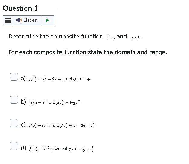 Solved Determine the composite function f∘g and g∘f. For | Chegg.com