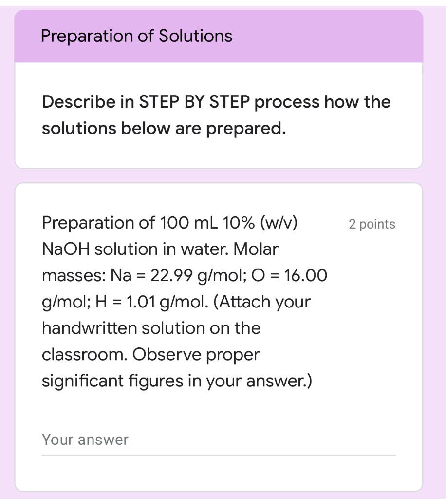 Solved Preparation of Solutions Describe in STEP BY STEP | Chegg.com