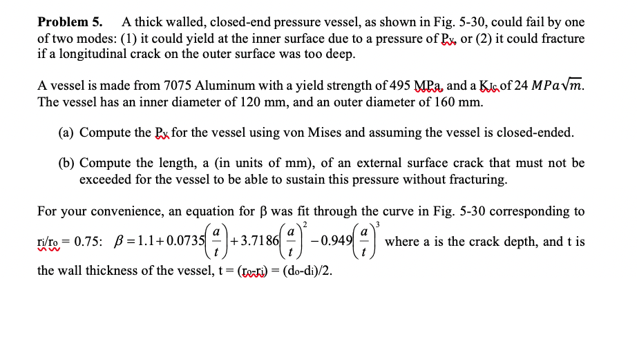 Solved Problem 5. A thick walled, closed-end pressure | Chegg.com