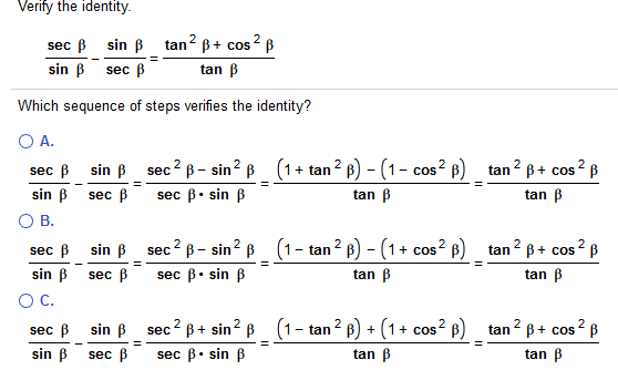 Solved Verify the identity secß sin β tan 2B+cos 2 β tan β | Chegg.com