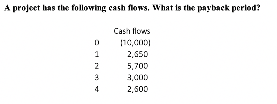[Solved]: A project has the following cash flows. What is