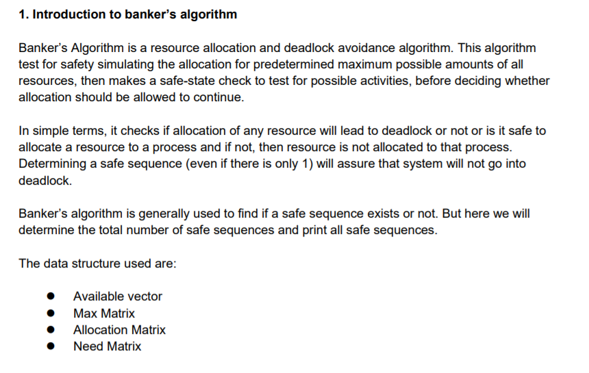 Solved 1 Introduction To Banker S Algorithm Banker S