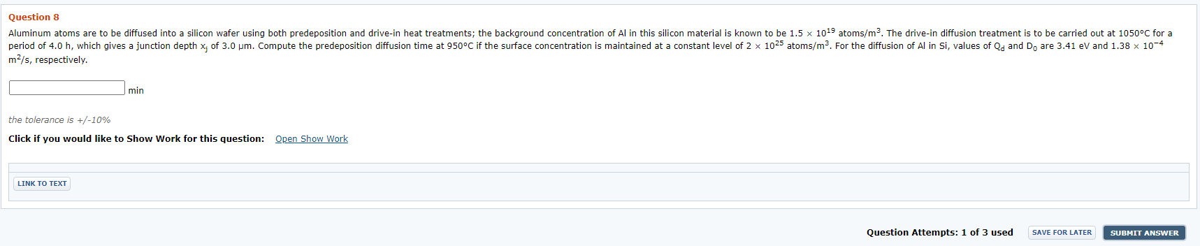 Solved Question 7 Using the Tabulation of Diffusion Data, | Chegg.com